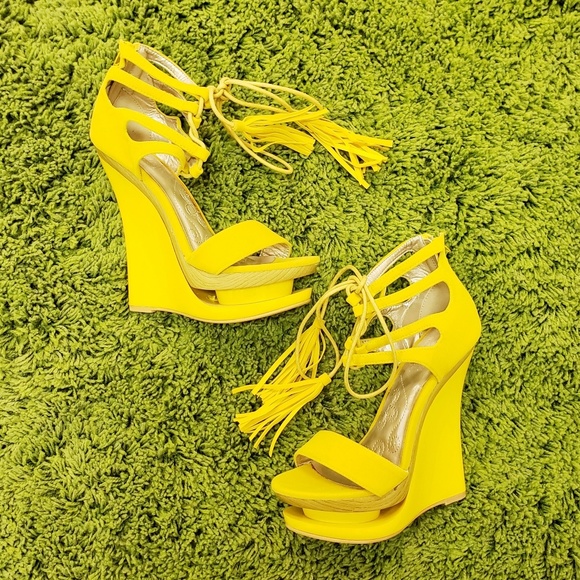 Shoes | Nwt Yellow Wedge Sandal | Poshmark